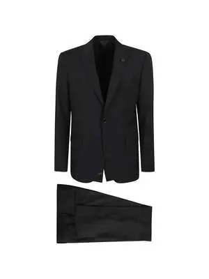 LARDINI Single-breasted Wool-lyocell Suit Jacket With Chest Pocket And Buttoned Cuffs - Blu