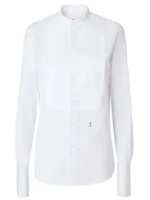Fendi Tone-on-tone Piqué Plastron Motif Mandarin Collar Shirt - Bianco