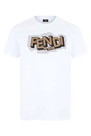 Fendi S Cotton T-shirt With Rhinestone Graphic Print - White