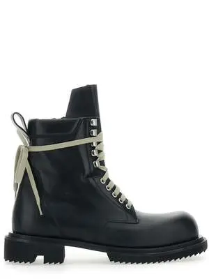 Rick Owens Lace-up Leather Boots With Side Zip - Nero
