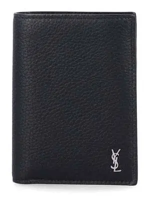 Saint Laurent Wait No Brand Allowed. Slim Mini Cassandre Card Holder In Grained Leather With Metal Monogram