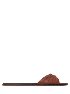 Saint Laurent Almond Peep-toe Leather Sandal With Cassandre Hardware