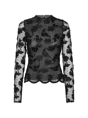 ROTATE BY BIRGER CHRISTENSEN Floral Mesh Long-sleeve Top - Nero