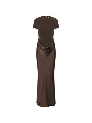 ROTATE BY BIRGER CHRISTENSEN Long Sleeve Dress With Draped Hips - Marrone