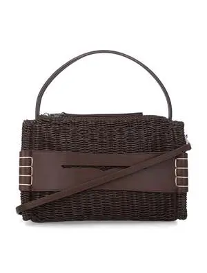 JW Anderson Mini Woven Leather Loafer Handbag With Top Handle & Adjustable Crossbody Strap - Chocolate Brown