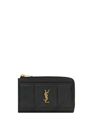 Saint Laurent Mini Leather Wallet With Zip Closure And Bronze-tone Hardware, 13 X 8 X 2 Cm, Six Card Slots - Nero