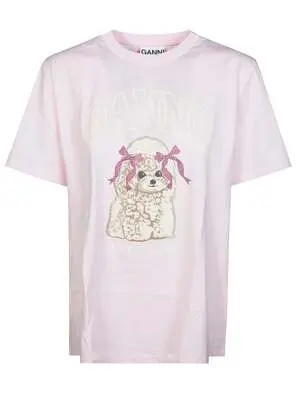GANNI Short-sleeve T-shirt With Puppy Graphic Print - Rosa