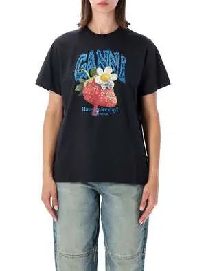 GANNI 100% Organic Cotton T-shirt With Graphic Print