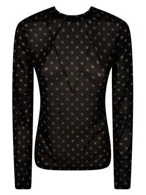 GANNI Long-sleeve Fine Gauge T-shirt With Polka Dot Print - Nero