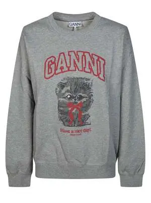 GANNI Gattino Logo Crewneck Sweatshirt - Grigio