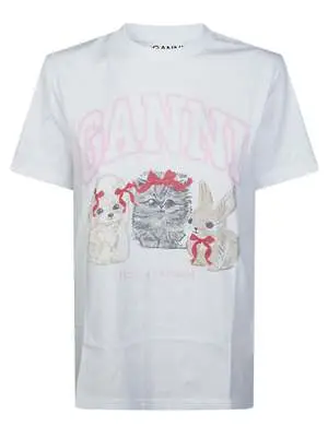 GANNI Short-sleeve T-shirt With Mini Pets Print - Bianco