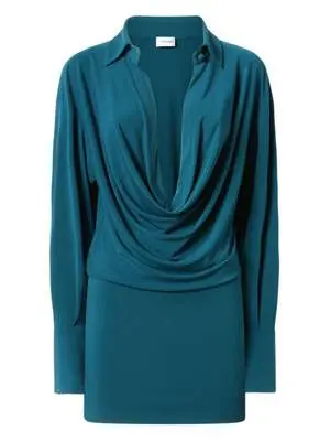 Andamane The Attico Deep V-neck Dress With Oversized Button Cuffs - Blu