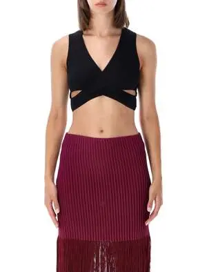 Alaïa Sleeveless V-neck Wrap Effect Top With Side Cut-outs - Nero