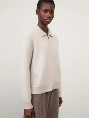 LISA YANG Aleya Double-face Cashmere Cardigan With Elegant Collar And Two-way Zip - Grigio