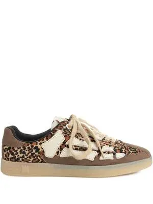 Amiri AMIRI Leopard Print Bone Detail Lace-Up Sneakers Marrone
