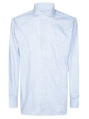 XACUS No-iron Striped Flame-detail Shirt - Azzurro