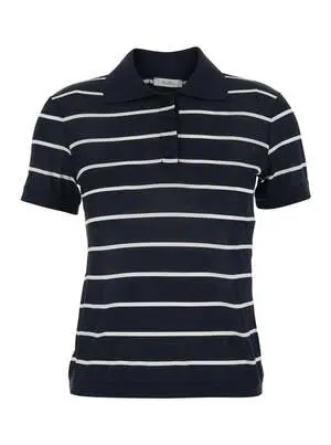 Max Mara MAX MARA Striped Silk Polo Top Nero