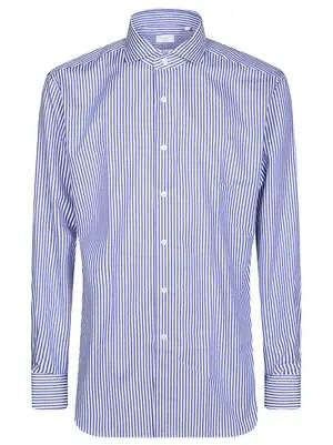 XACUS No-iron Stripe Flame-print Shirt - Blu