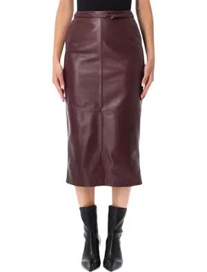 Alberta Ferretti Leather Midi Skirt With Self-tie Belt - Viola