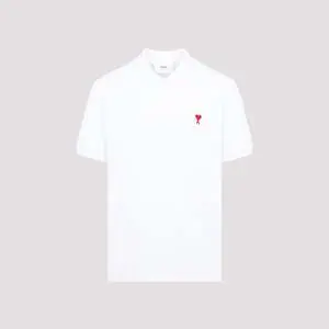 AMI Paris Heart Embroidered Polo Shirt - White