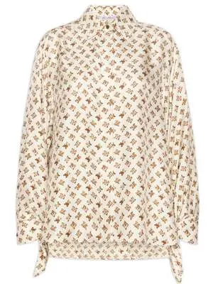 Max Mara Silk Printed Blouse With Tie Cuffs - Bianco