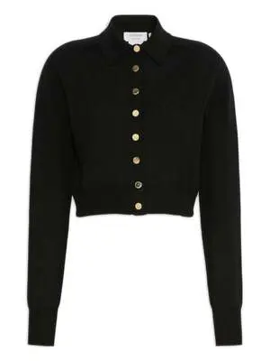 Sportmax Virgin Wool Button-detailed Cropped Sweater - Nero