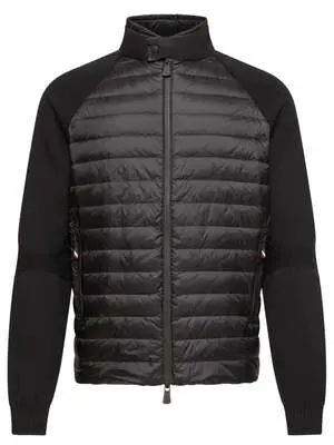 Moncler Down-filled Long-season Jacket With Zip Pockets & Jacquard Logo - Nero