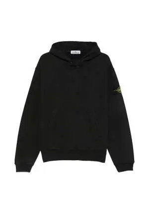 Stone Island Hooded Sweatshirt With Snap-button Collar - Nero