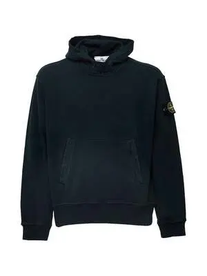 Stone Island Hooded Sweatshirt With Snap-button Collar - Verde