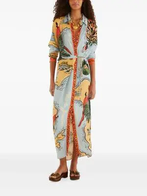 Farm Rio Long Sleeve All-over Print Button-front Viscose Dress