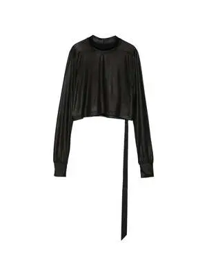 Rick Owens Cropped Long Sleeve T-shirt With Ribbed Crewneck - Nero