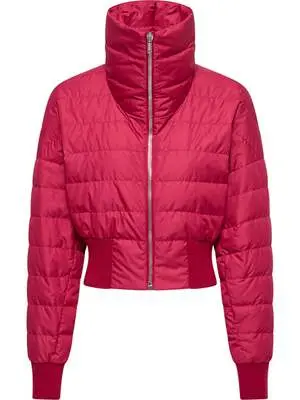 Moncler High Collar Zip Up Quilted Coat - Rosso