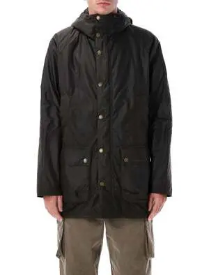 Barbour Bedale Waxed Parka Jacket With Fixed Hood And Tartan Lining - Verde