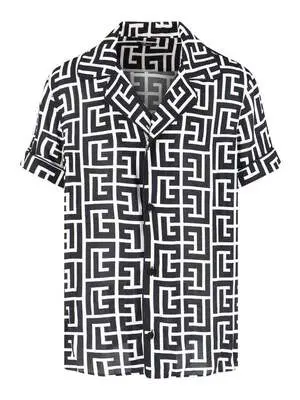 Balmain Style Relaxed Fit Shirt Collar Mini Short-sleeve Button-up With Piped Trim - Nero
