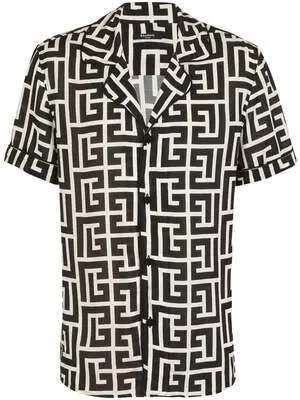 Balmain Style Relaxed Fit Shirt Collar Mini Short-sleeve Button-up With Piped Trim - Nero