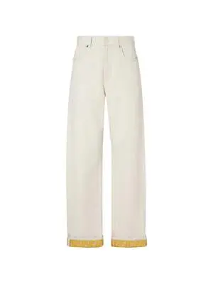 Fendi Monogram Trimmed Wide-leg Jeans - Beige