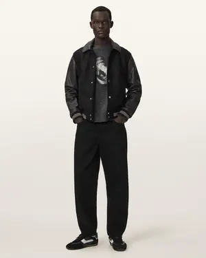 ALLSAINTS Vanson Wool Bomber Jacket With Leather Collar And Striped Trims