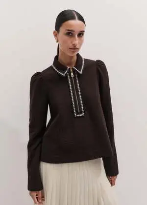 ME+EM Textured Zip Front Long Sleeve Top