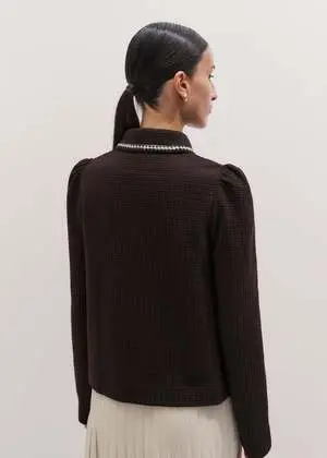 ME+EM Textured Zip Front Long Sleeve Top