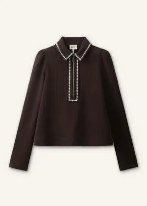 ME+EM Textured Zip Front Long Sleeve Top