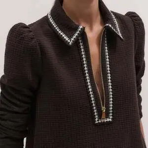 ME+EM Textured Zip Front Long Sleeve Top