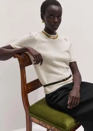 ME+EM Merino Cashmere Silk Pouf Sleeve Knit Tee - Cream