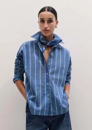 ME+EM Cotton Relaxed Striped Shirt + Scarf - Blue Multi