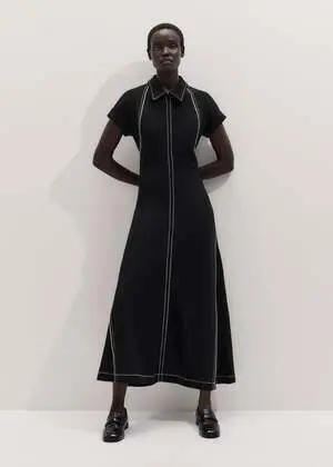ME+EM Stitch Detail Fit And Flare Midi Dress - Black