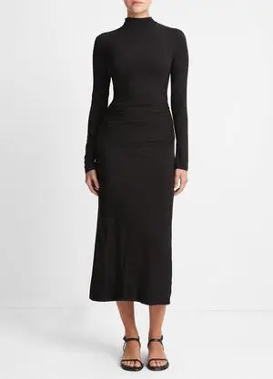 Vince Ruched Long-sleeve Turtleneck Dress - Black