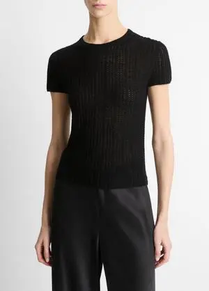 Vince Waffle-knit Cashmere-silk Short-sleeve Sweater - Black