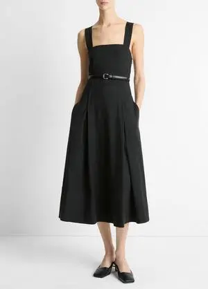 Vince Linen-blend Square-neck Dress - Black