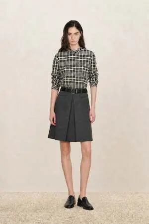 Fabrique Checked Mock Neck Shirt With Tie Detail - Black