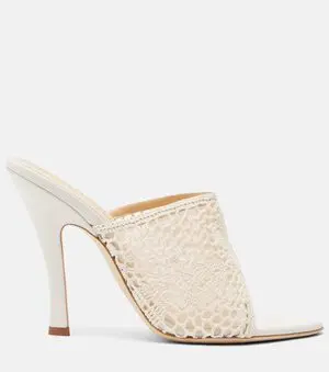 Magda Butrym Crochet Square Toe High Heel Mules - White
