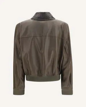Bottega Veneta Glossy Leather Bomber Jacket